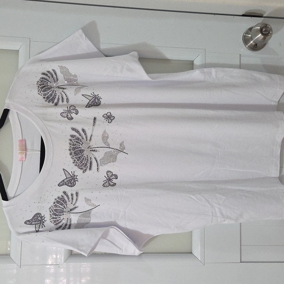 Tops | Bling White Shirt Oversize Sm | Poshmark